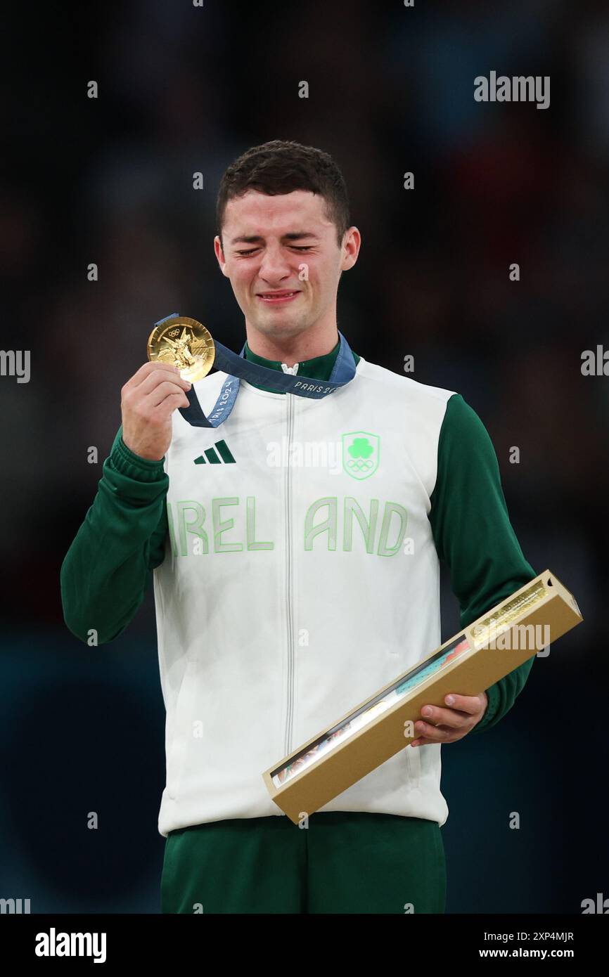 PARIS, FRANCE. 3rd Aug, 2024. Rhys McClenaghan of Team Ireland reacts ...