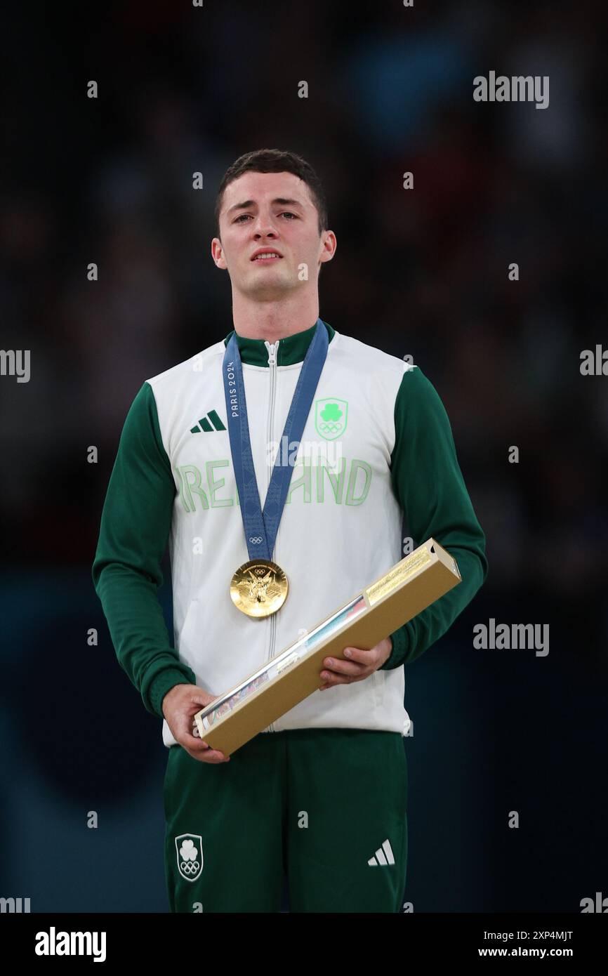 PARIS, FRANCE. 3rd Aug, 2024. Rhys McClenaghan of Team Ireland reacts ...