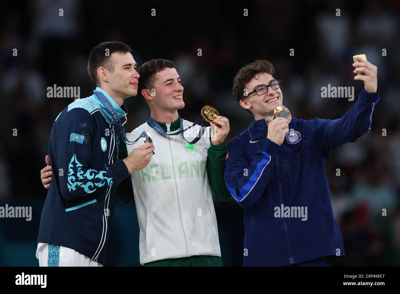 PARIS, FRANCE. 3rd Aug, 2024. (L-R) Silver medalist Nariman Kurbanov of ...