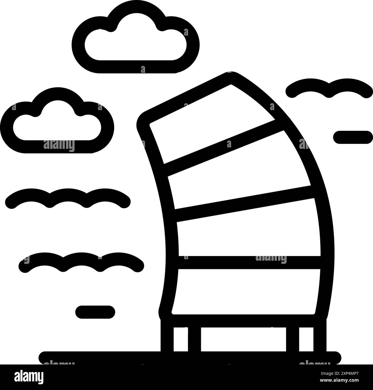 Simple line art illustration of a modern building with a unique curved ...
