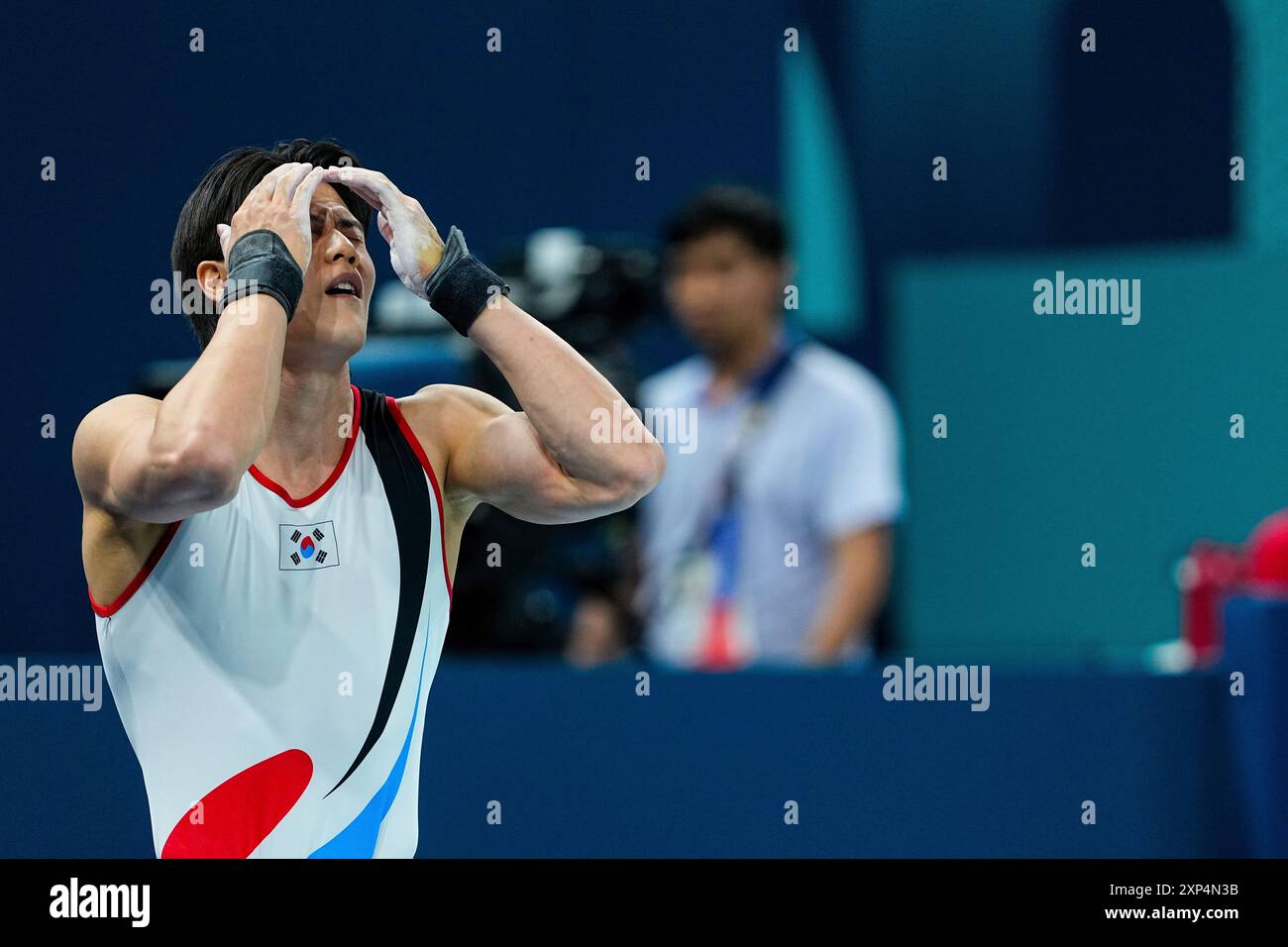 Hur Woong of South Korea lamenting during the Artistic Gymnastics Men's ...