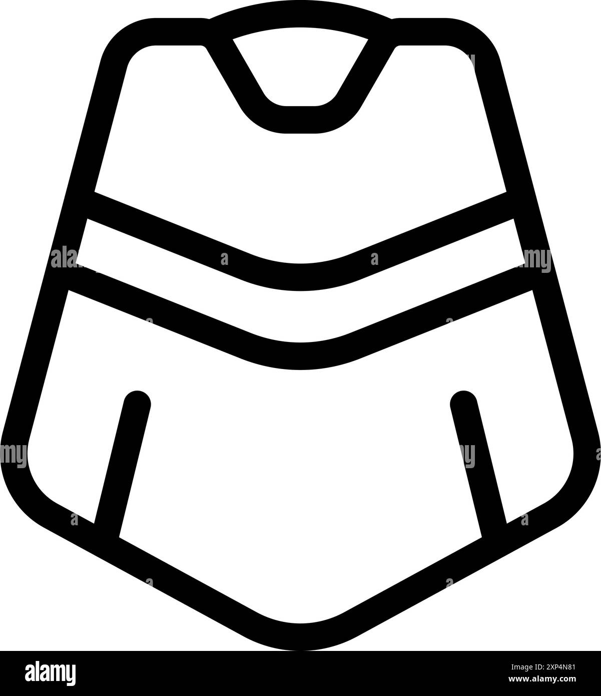 Simple black outline icon representing a piece of futuristic body armor ...