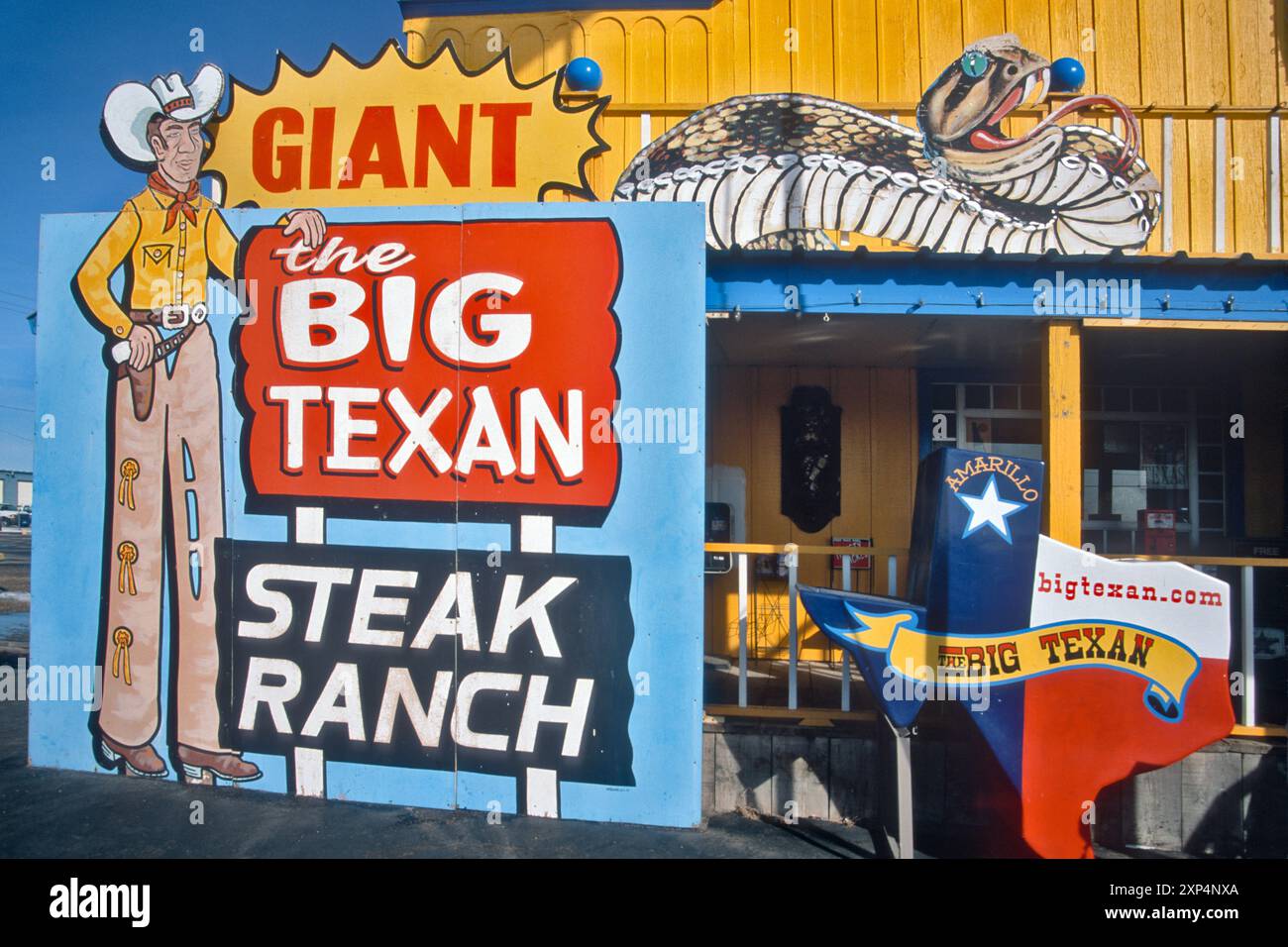 Restaurant sign at Big Texan Steak Ranch on Route 66 in Amarillo, Texas ...