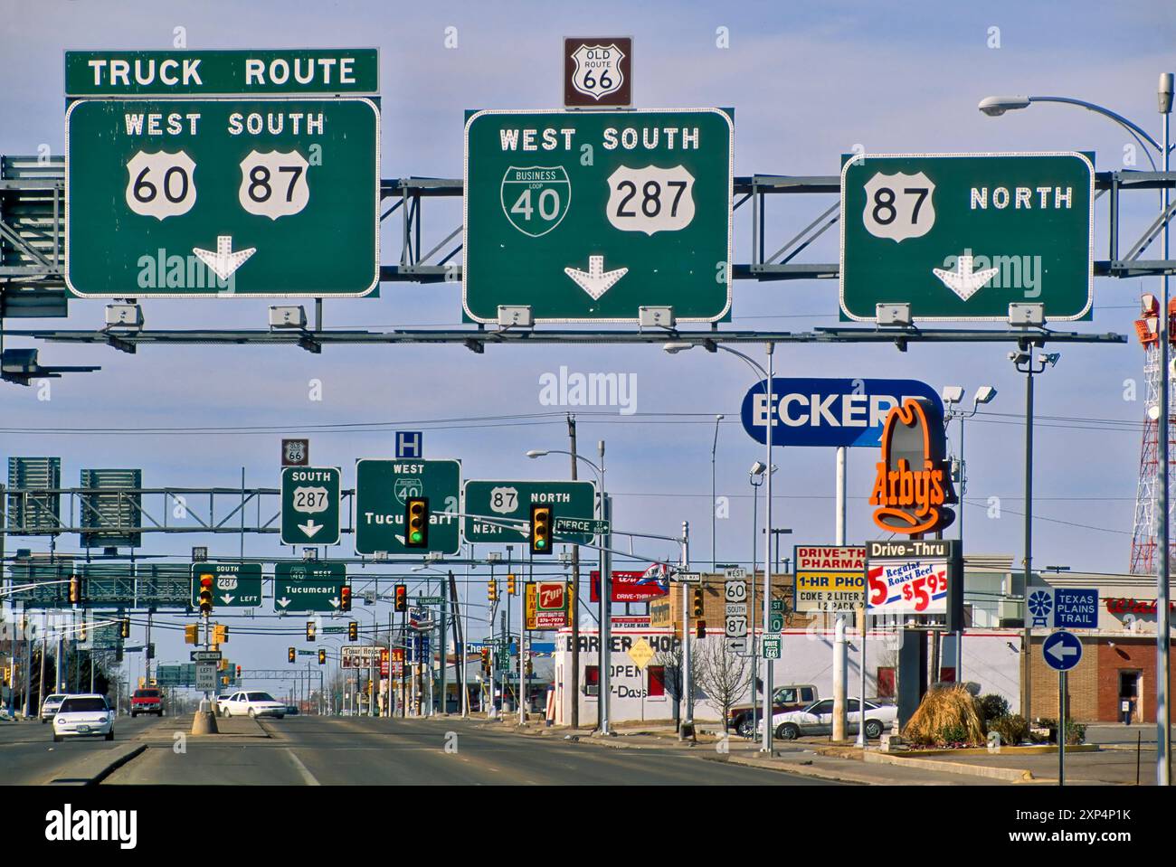 Road signs at Amarillo Blvd, Route 66 in Amarillo, Texas, USA Stock ...