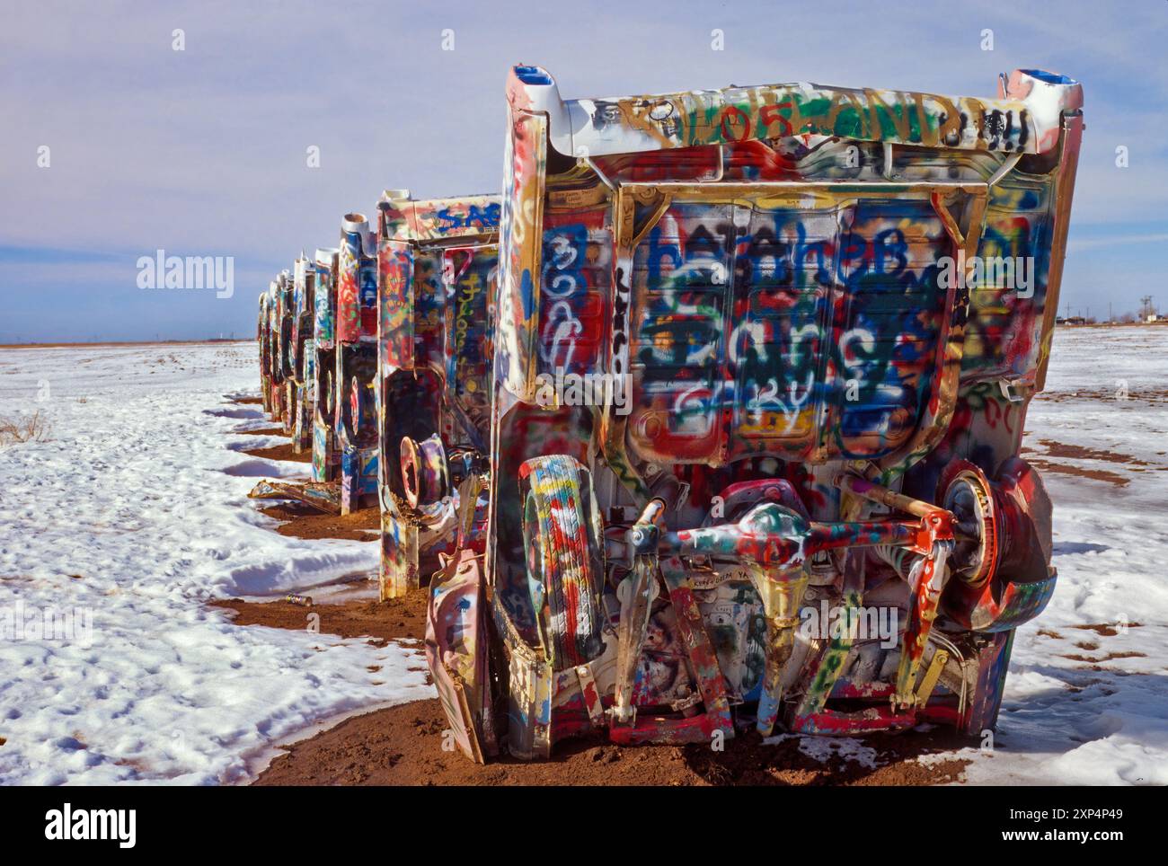 The Cadillac Ranch display, in winter, on Route 66 near Amarillo, Texas ...