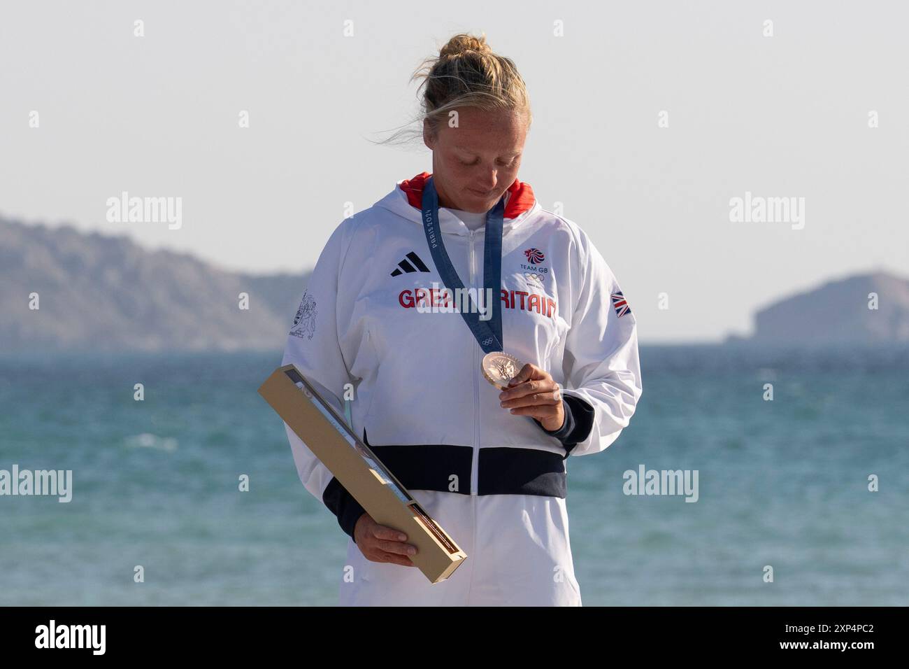 Emma Wilson of Britain looks to her women's iQFOiL windsurfing bronze ...