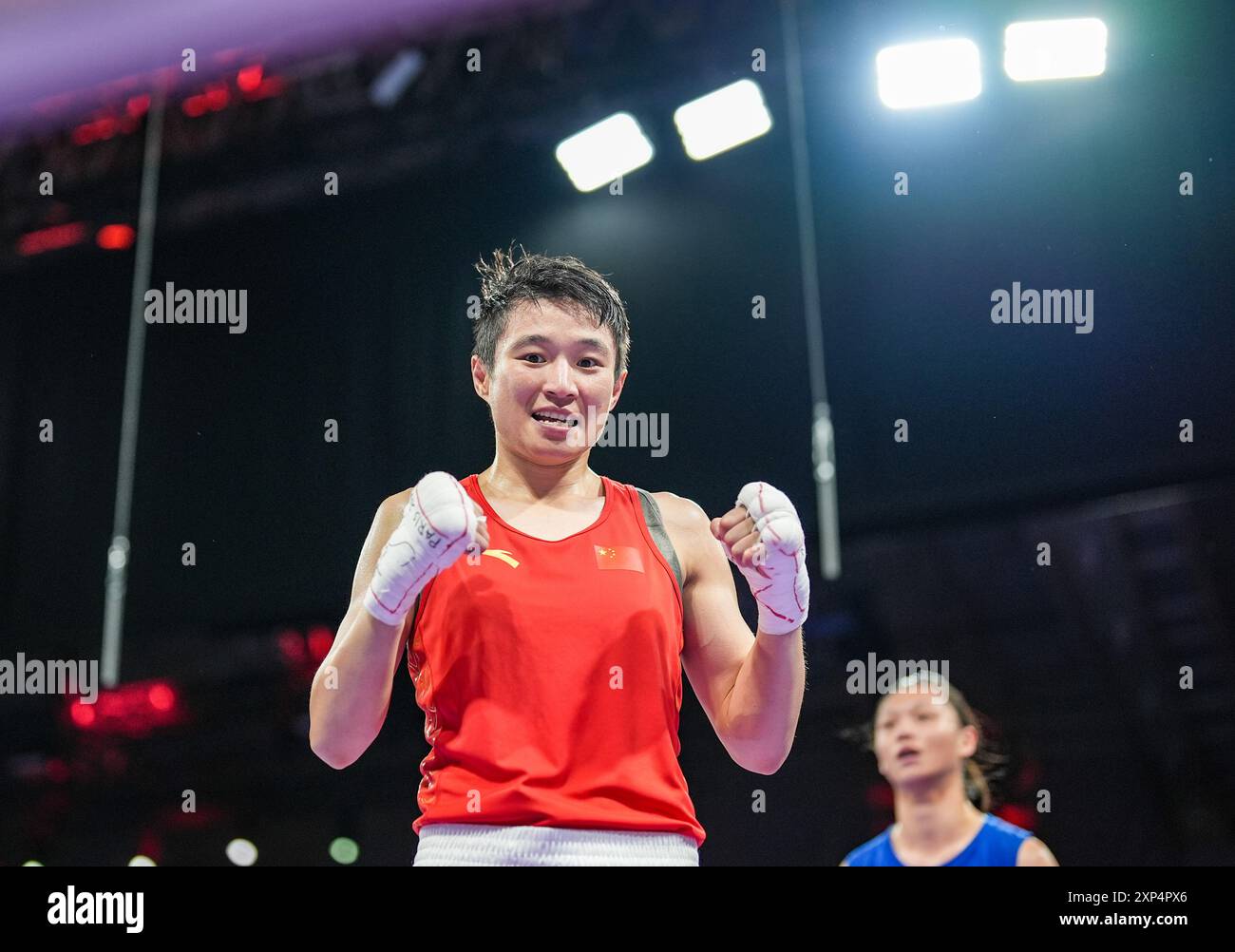 Paris, France. 3rd Aug, 2024. Yang Wenlu of China celebrates after ...