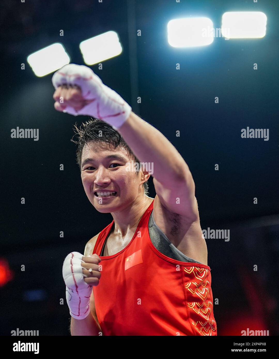 Paris, France. 3rd Aug, 2024. Yang Wenlu of China celebrates after ...