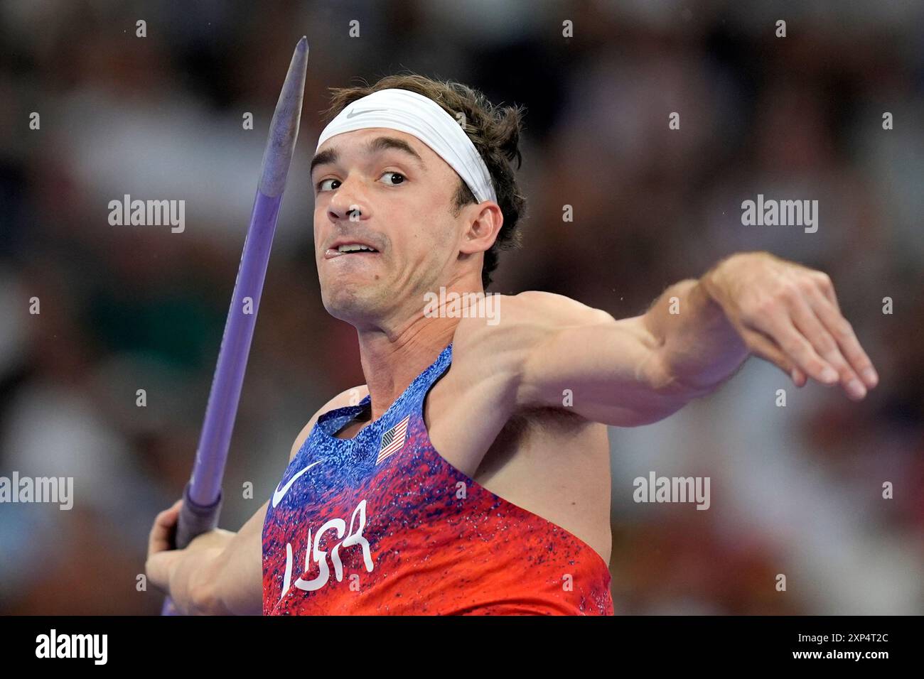 Harrison Williams, of the United States, competes in the decathlon ...