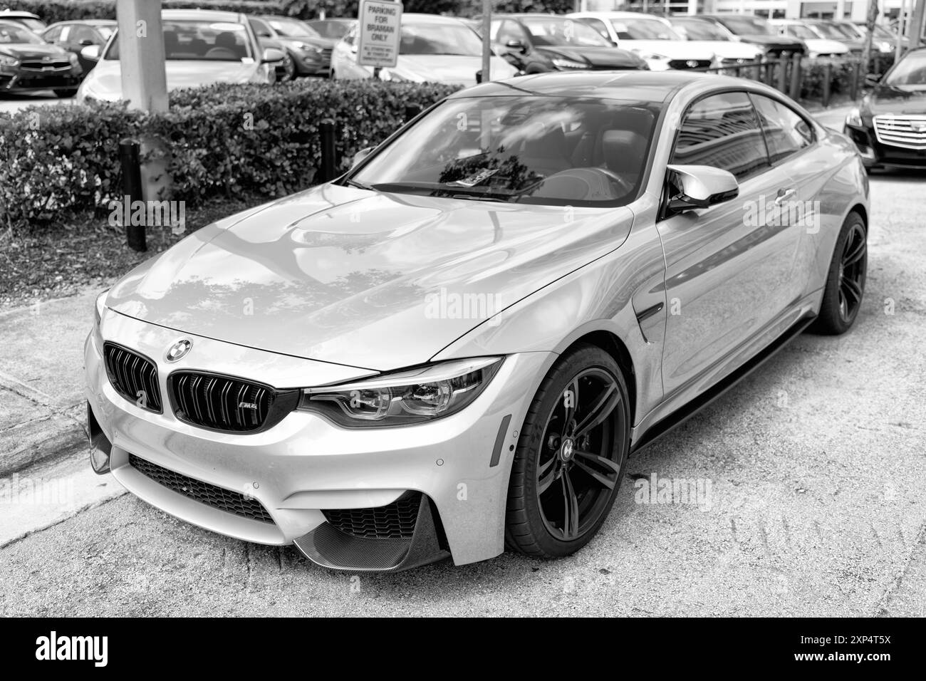 Miami Beach, Florida USA - April 15, 2021: yellow bmw m4, corner side ...