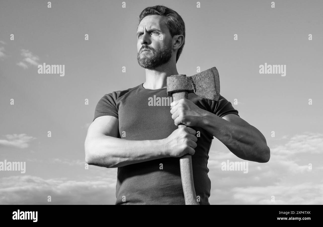 Strong man axe muscular Black and White Stock Photos & Images - Alamy