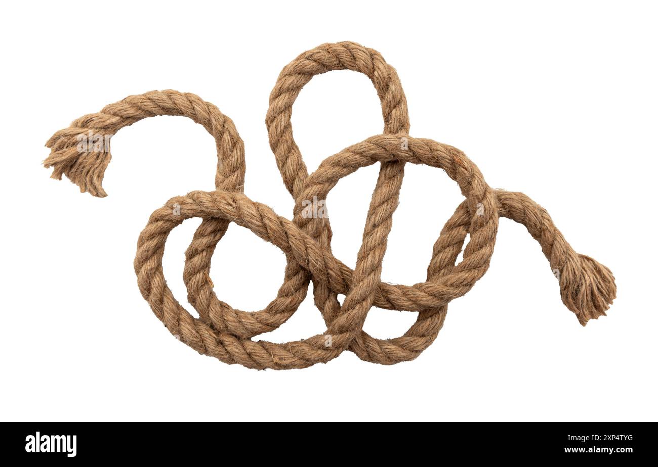 Jute rope with a knot or loop on a white background. Jute Stock Photo ...