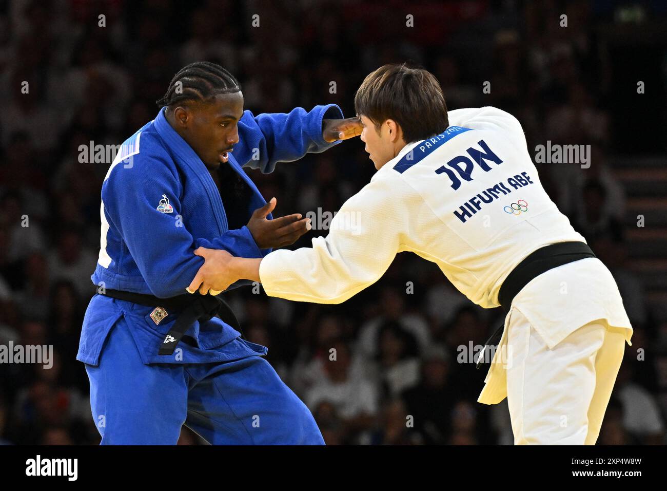 Paris, France. 03rd Aug, 2024. Joan-Benjamin Gaba (blue) of Team France ...
