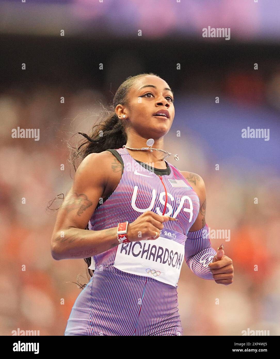 August 03 2024: Sha'carri Richardson (USA) competes during the Women's ...