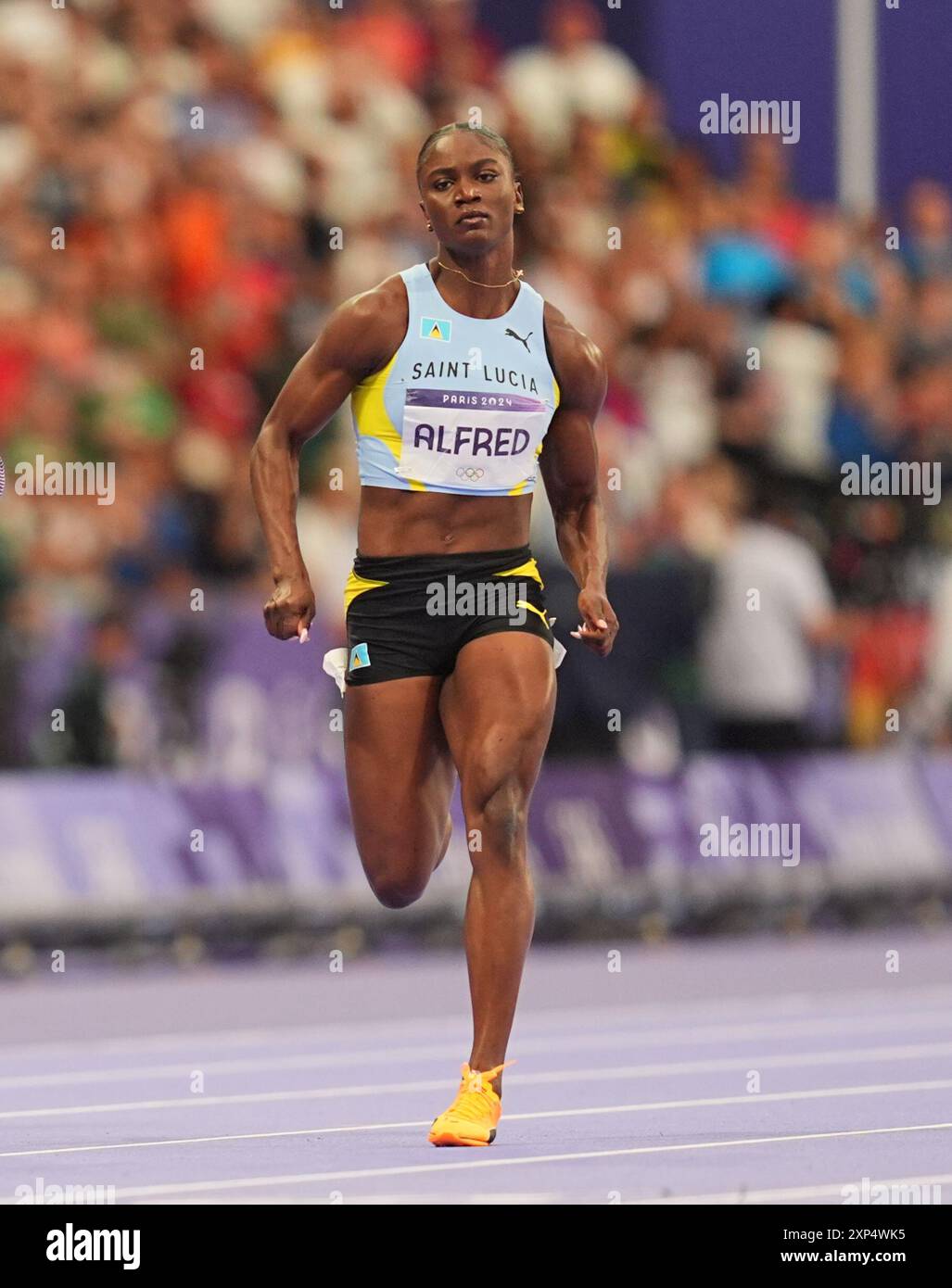 August 03 2024: Julien Alfred (Saint Lucia) competes during the Women's ...