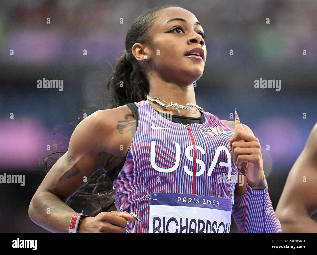 Paris, France. 3rd Aug, 2024. Sha'Carri Richardson of the United States ...