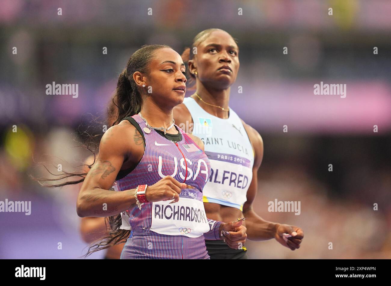 August 03 2024: Sha'carri Richardson (USA) competes during the Women's ...