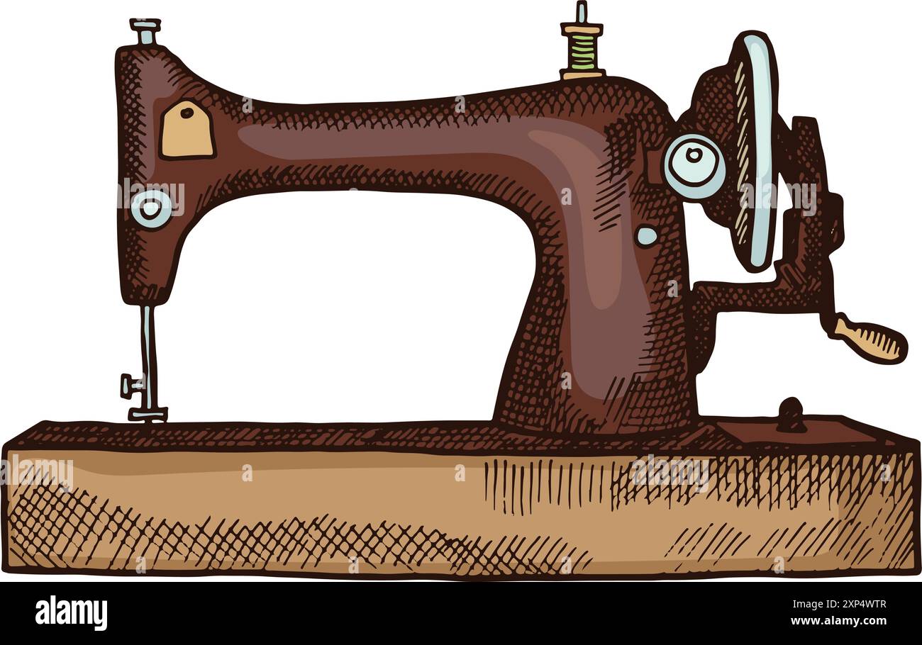 Sewing machine color drawing. Clothes tailor symbol Stock Vector Image ...