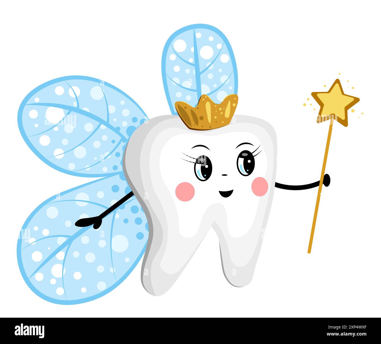 Cute tooth fairy with magic wand on white background Stock Vector Image ...