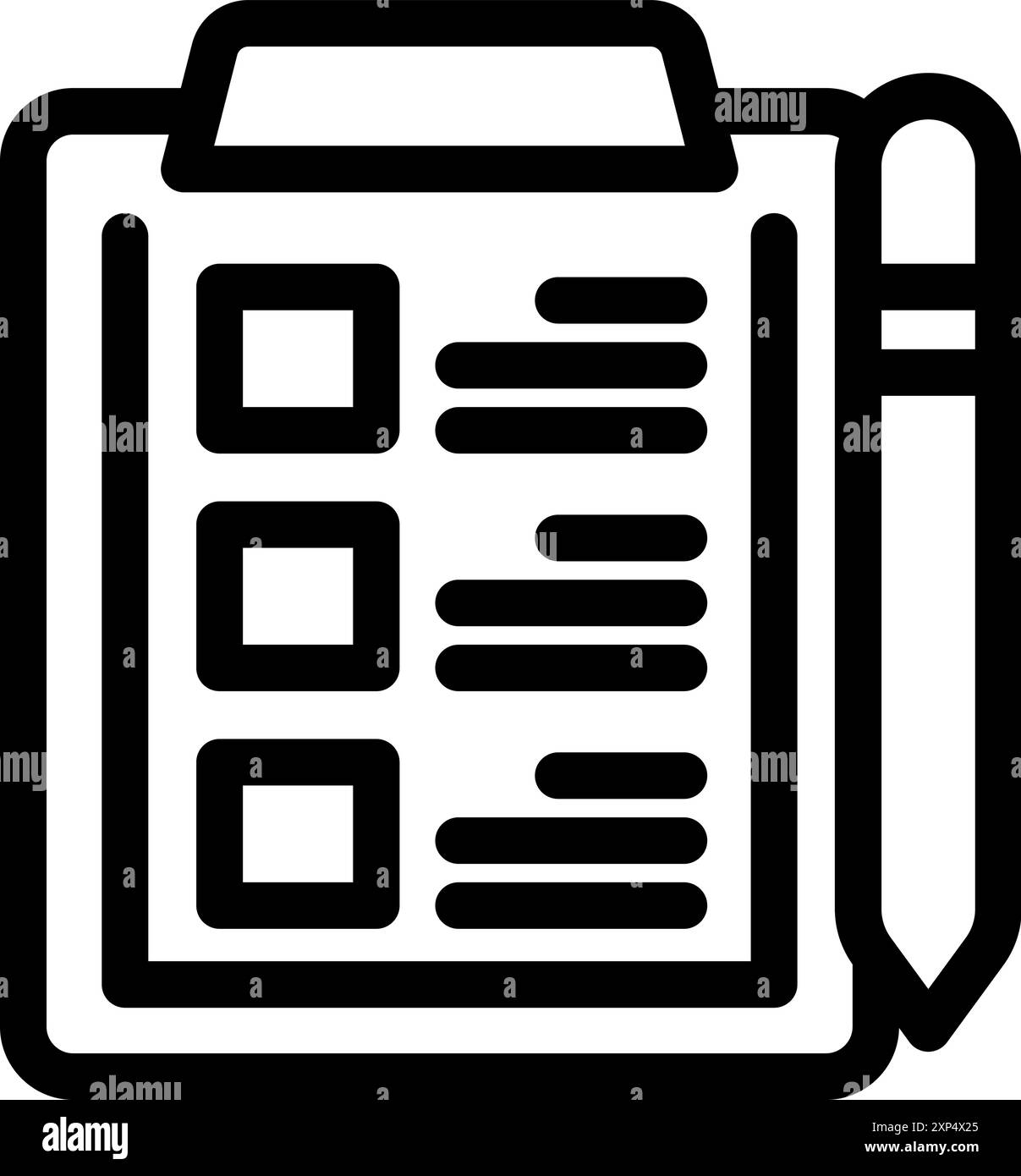 Icon of a clipboard showing a checklist with a pen for marking ...