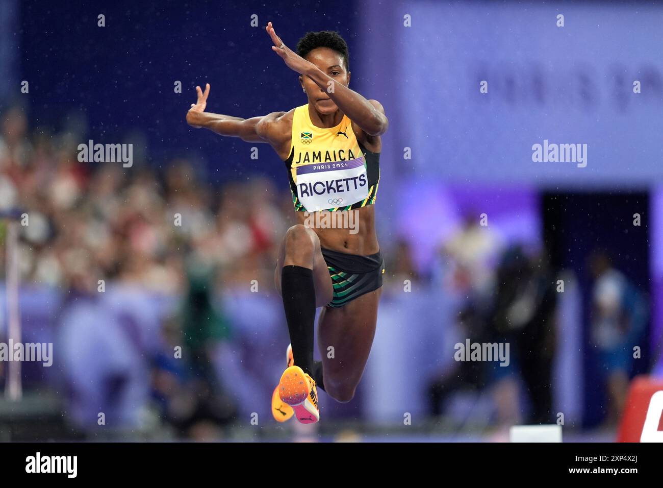 Shanieka Ricketts, of Jamaica, competes in the women's triple jump ...
