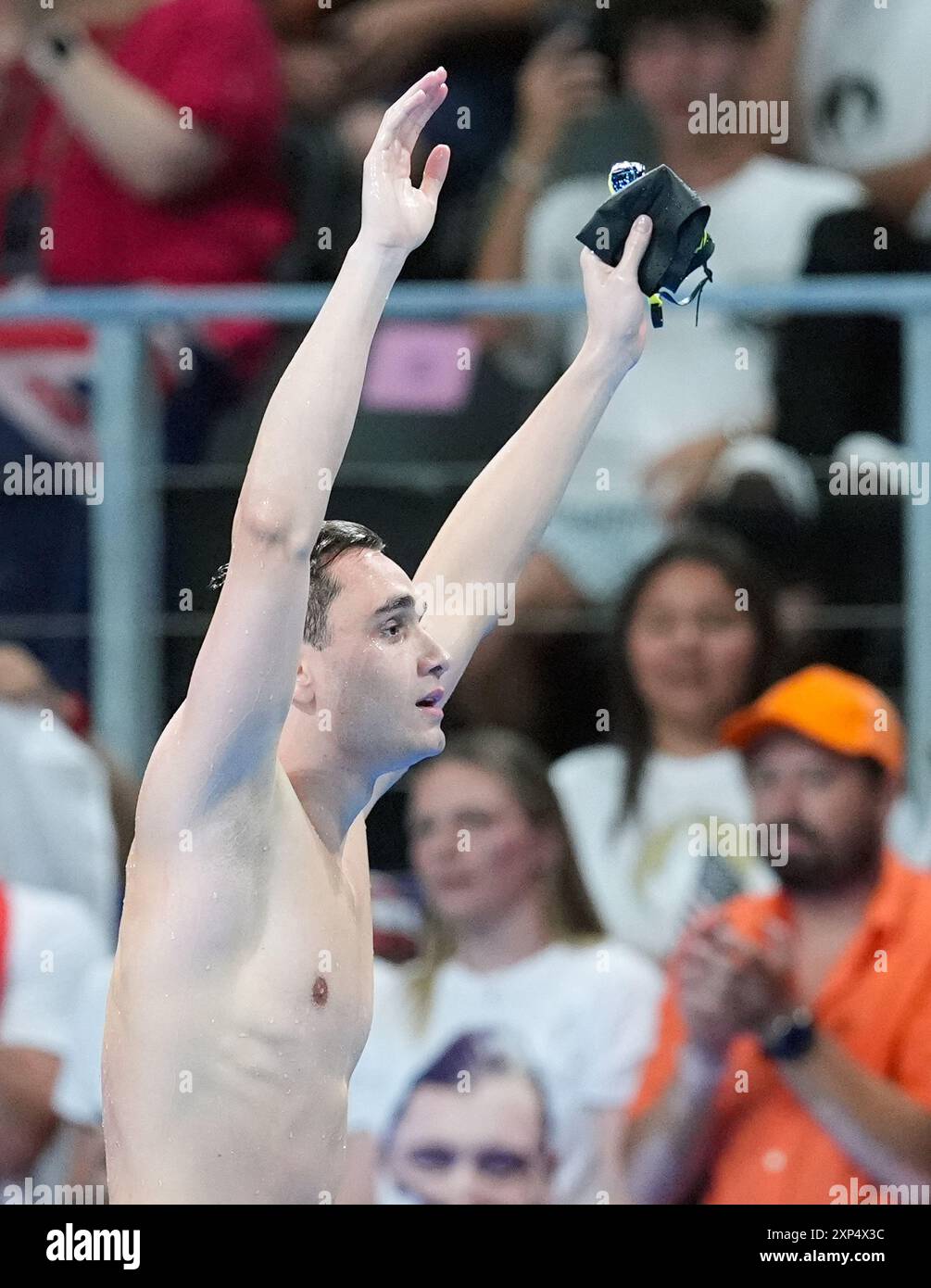 Paris, France. 03rd Aug, 2024. Kristof Milak of Hungary celebrates ...