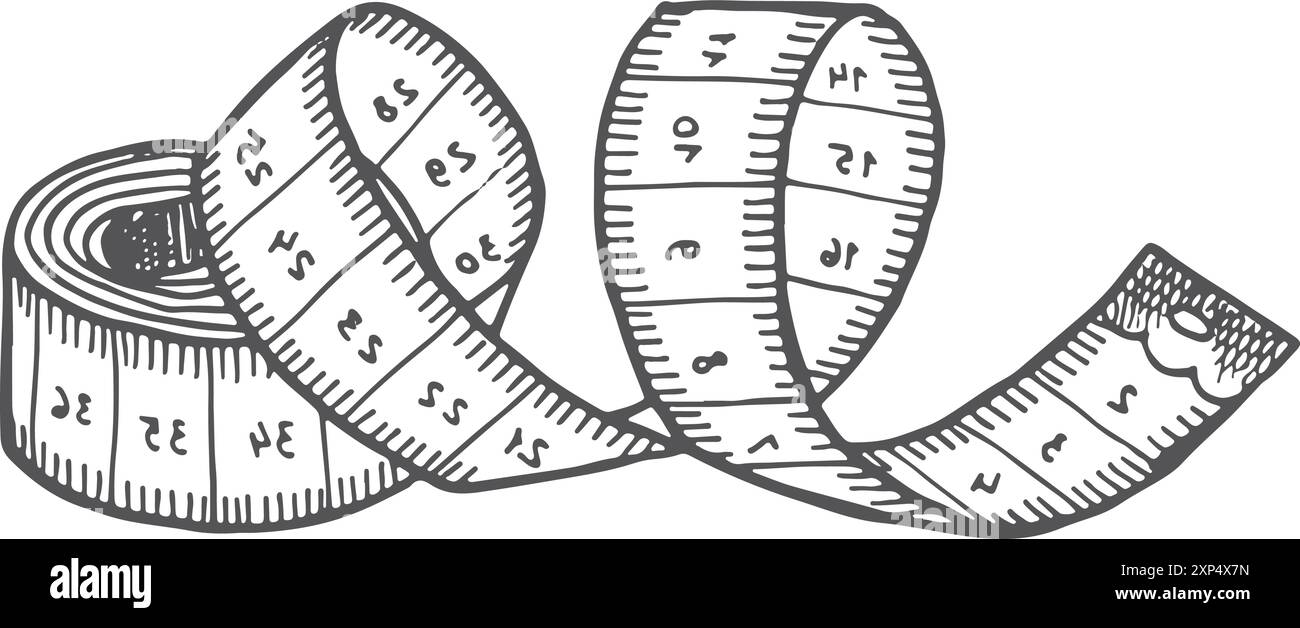 Measuring tape sketch. Tailor meter tool drawing Stock Vector Image ...