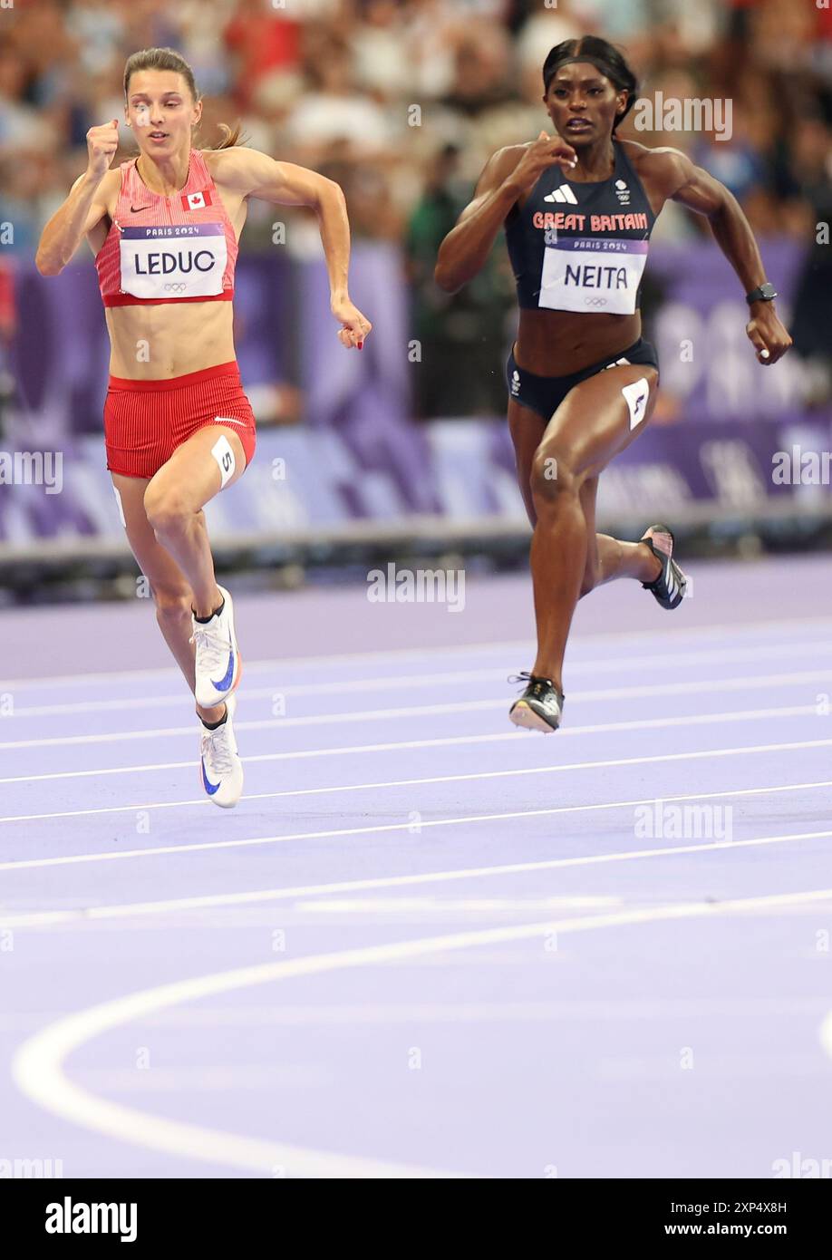 Paris, France. 3rd Aug, 2024. Audrey Leduc (L) of Canada and Daryll ...