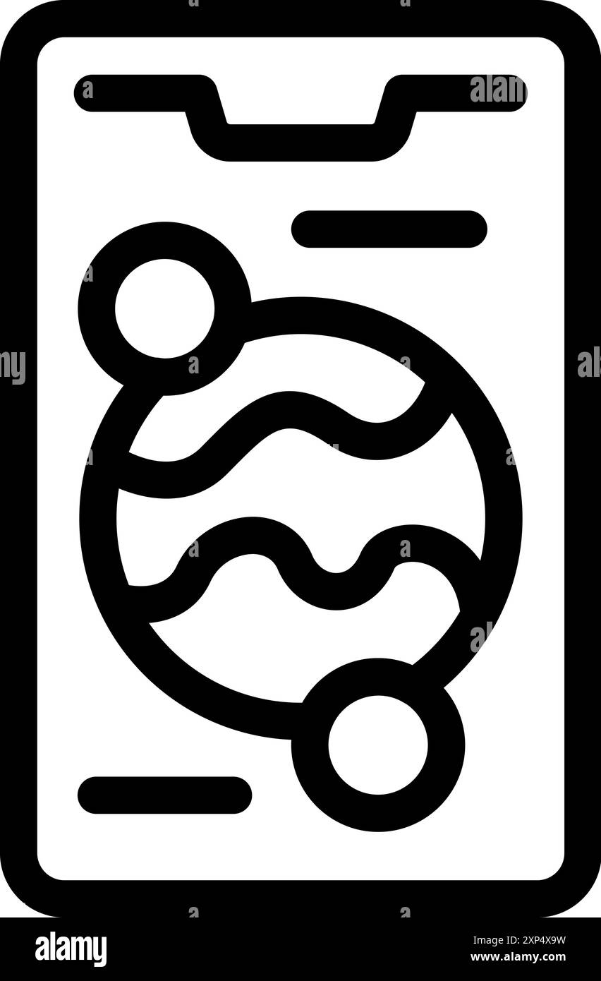Line art icon of a smartphone displaying a planet and two orbiting ...