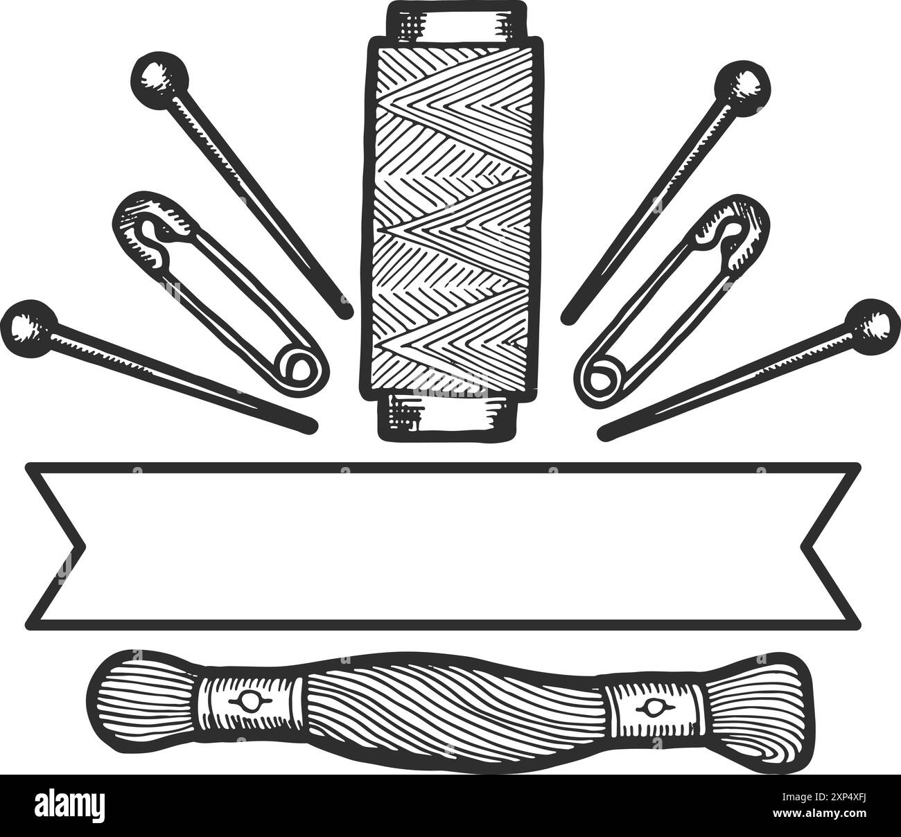 Sewing logo. Hand drawn seamstress ribbon emblem Stock Vector Image ...