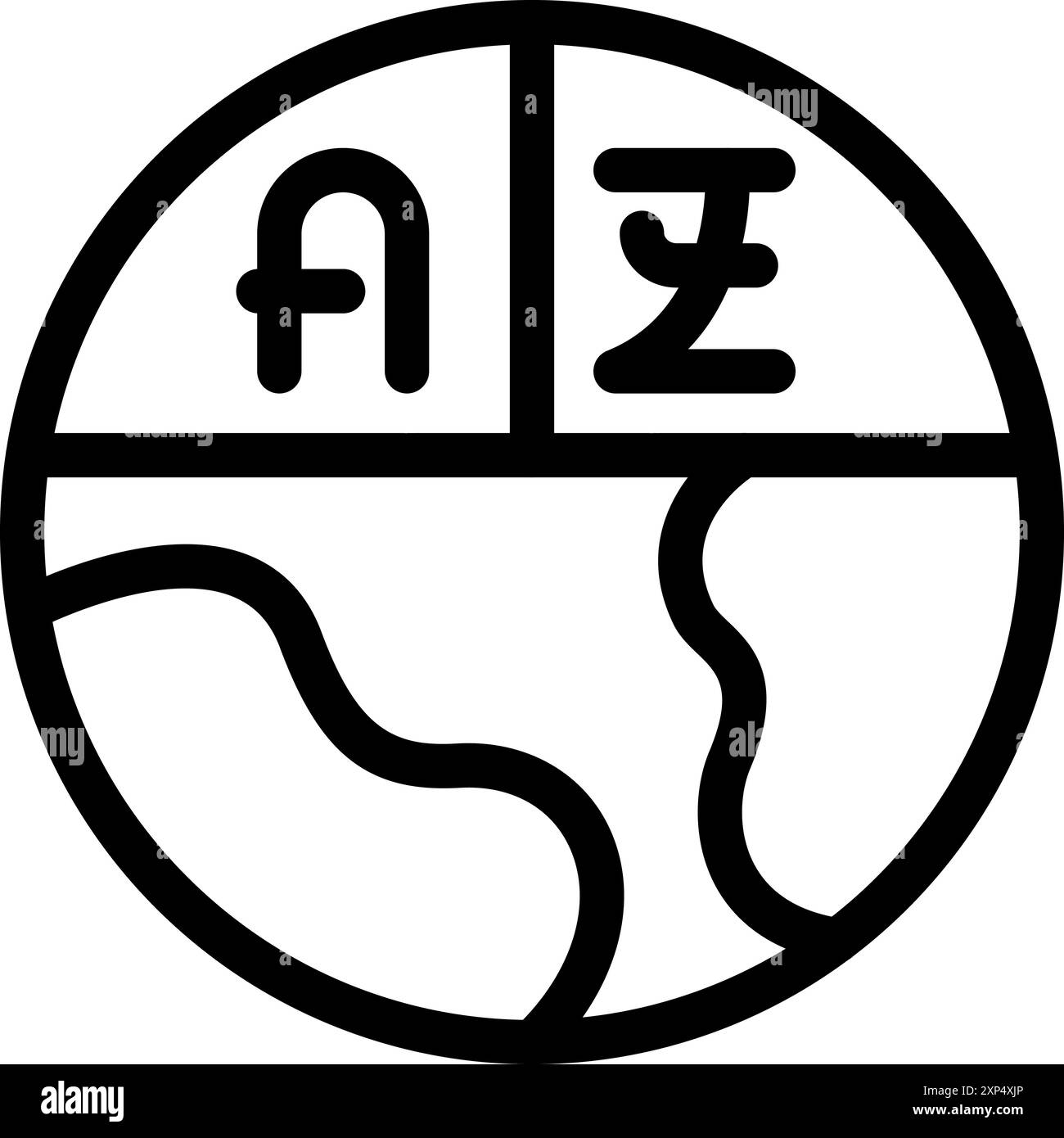 Simple line art icon of a globe divided by a language barrier ...