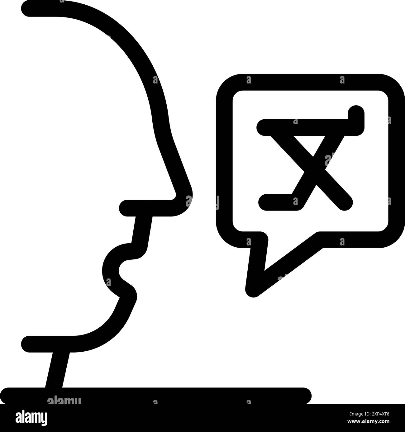 Line art icon of a person speaking with a hebrew letter inside a speech ...
