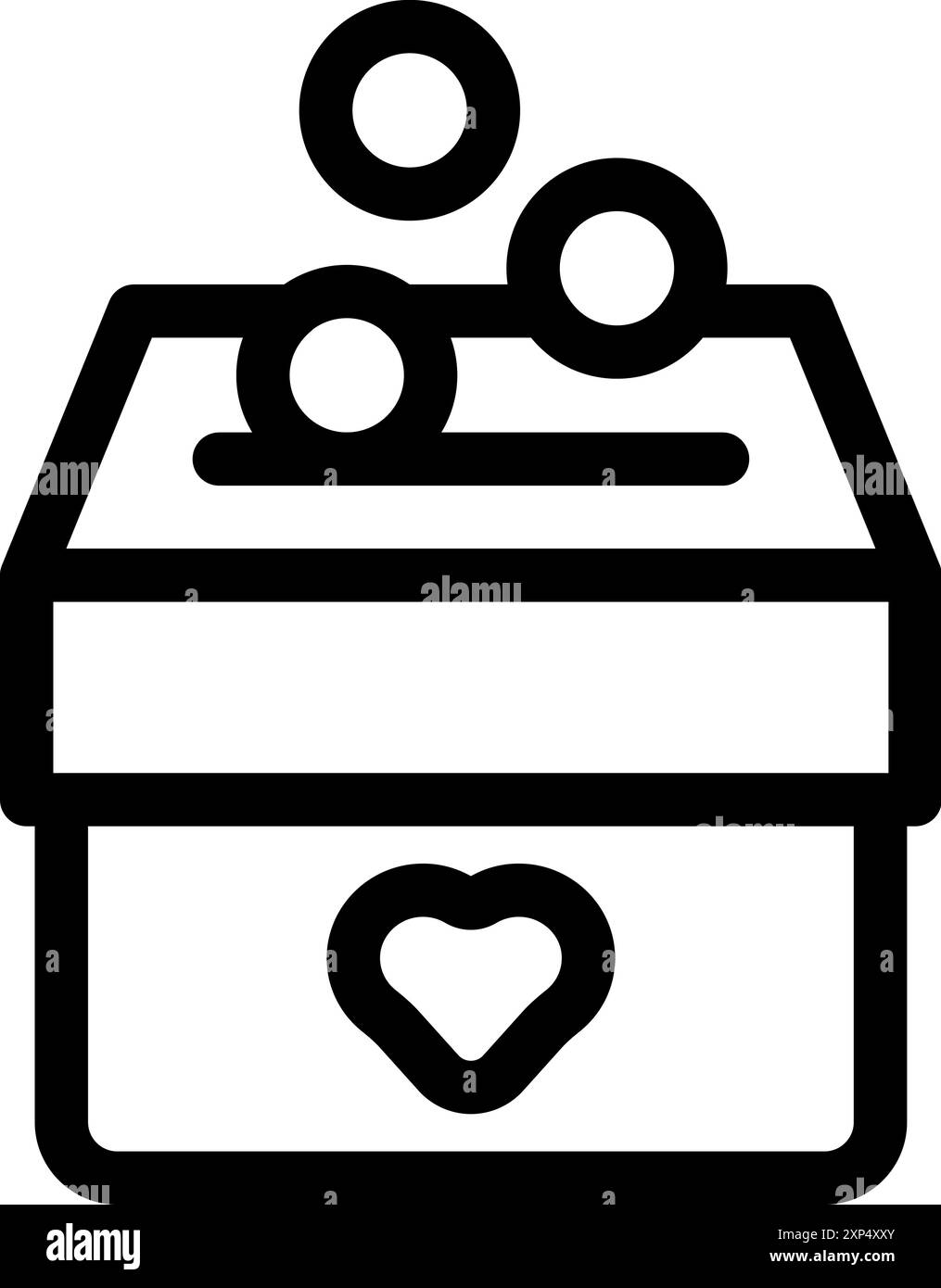 Charity donation box receiving money with heart symbol representing ...