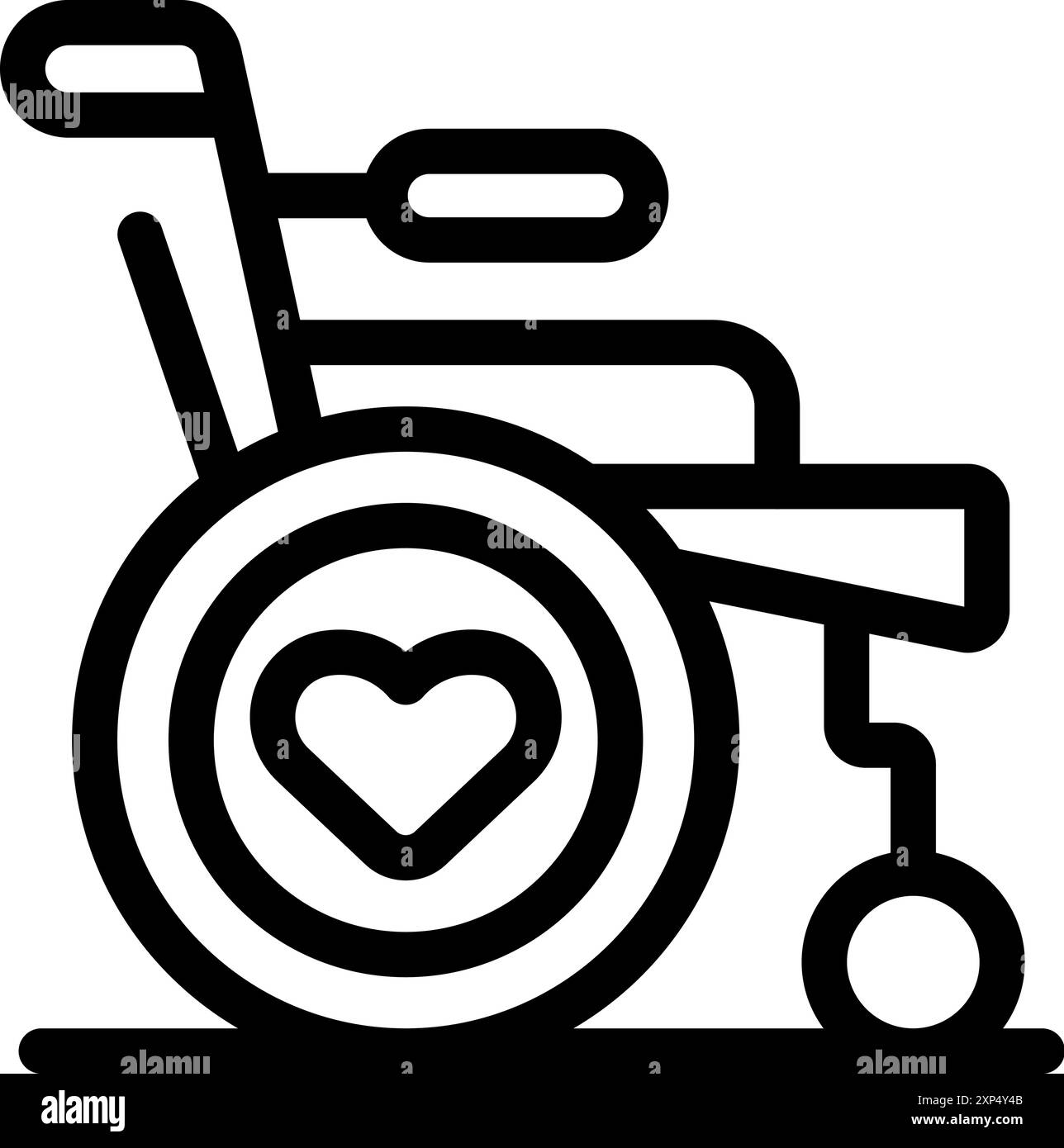 Line art icon of a wheelchair with a heart, representing care and ...