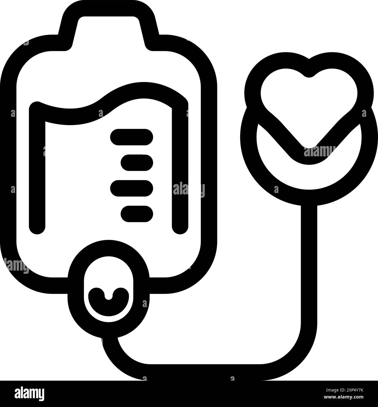 Intravenous drip connecting a heart with a bag of fluid, symbolizing ...