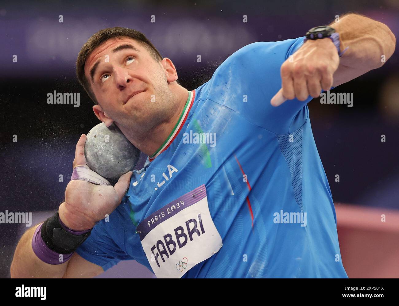 Paris, France. 3rd Aug, 2024. Leonardo Fabbri of Italy competes during ...