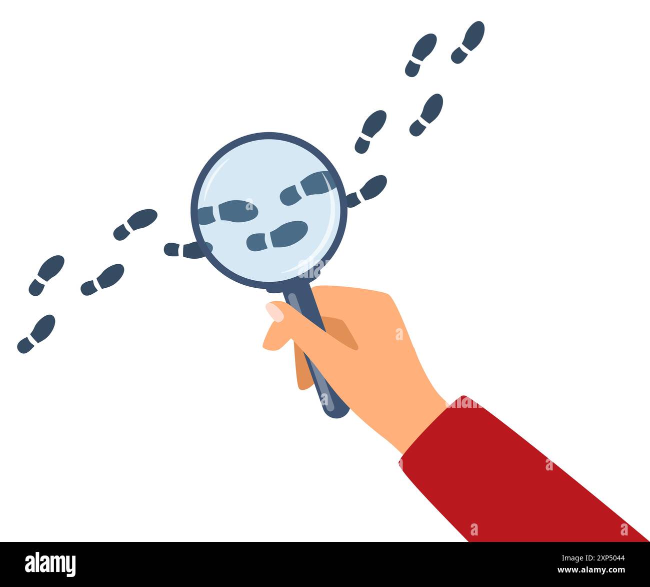 Tracking footsteps with a magnifying glass. Detective following ...
