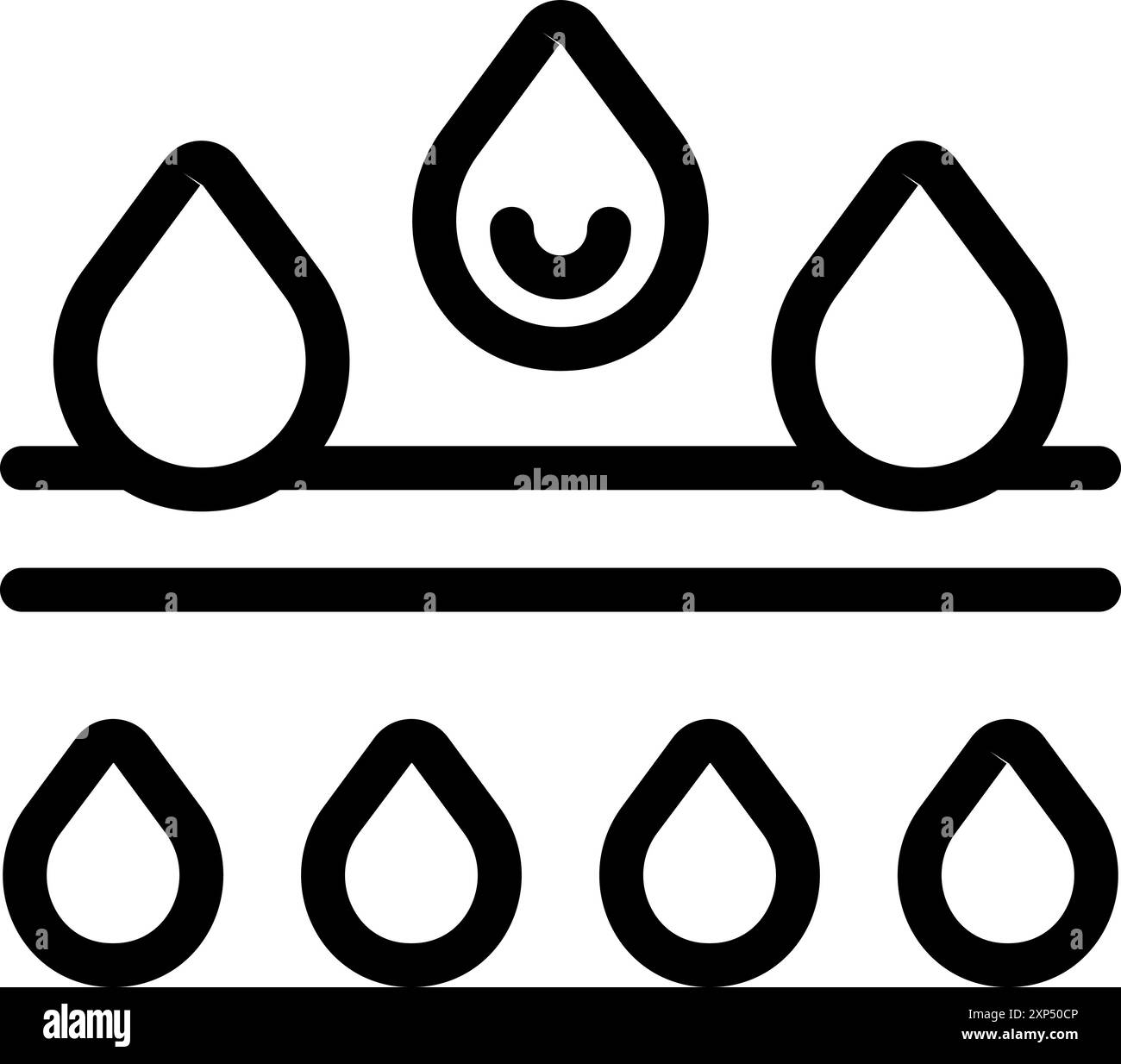 Simple black and white icon of water drops passing through a membrane ...