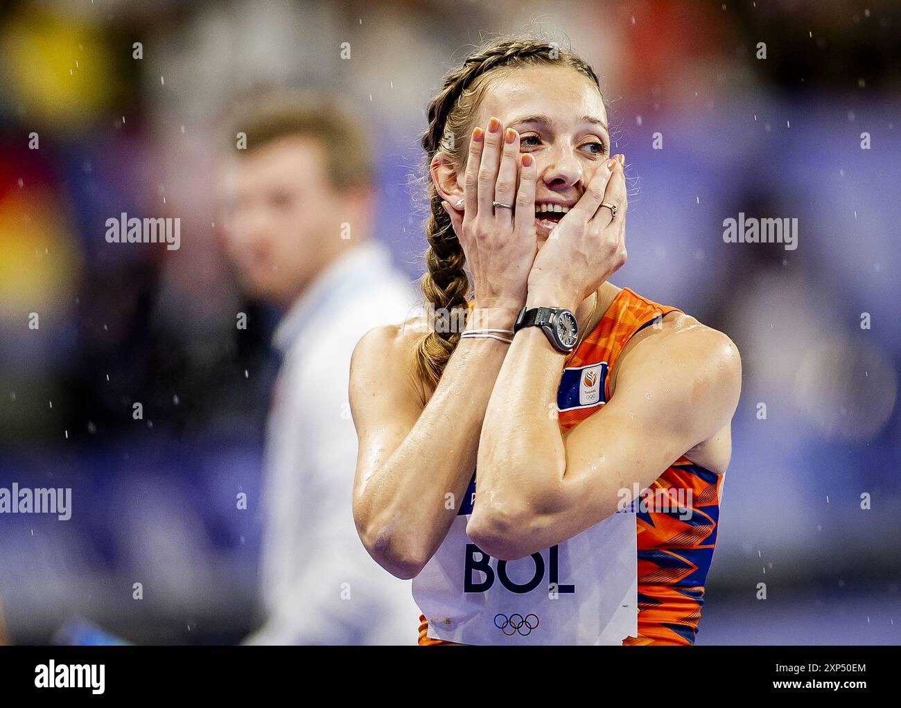 Paris, France. 3rd Aug 2024. PARIS - Femke Bol crosses the finish line ...