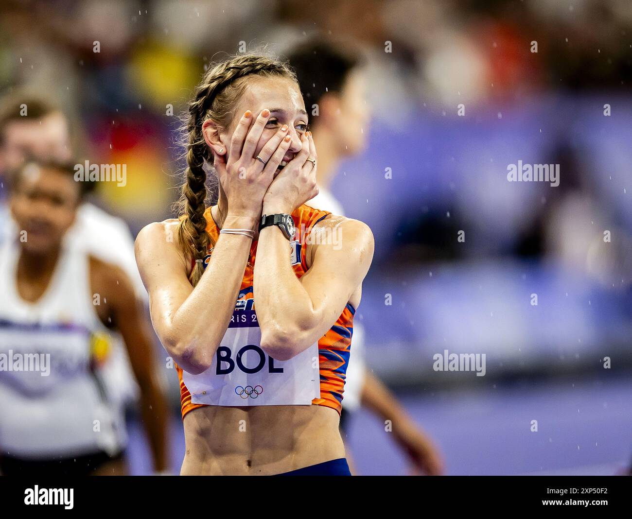 Paris, France. 3rd Aug 2024. PARIS - Femke Bol crosses the finish line ...