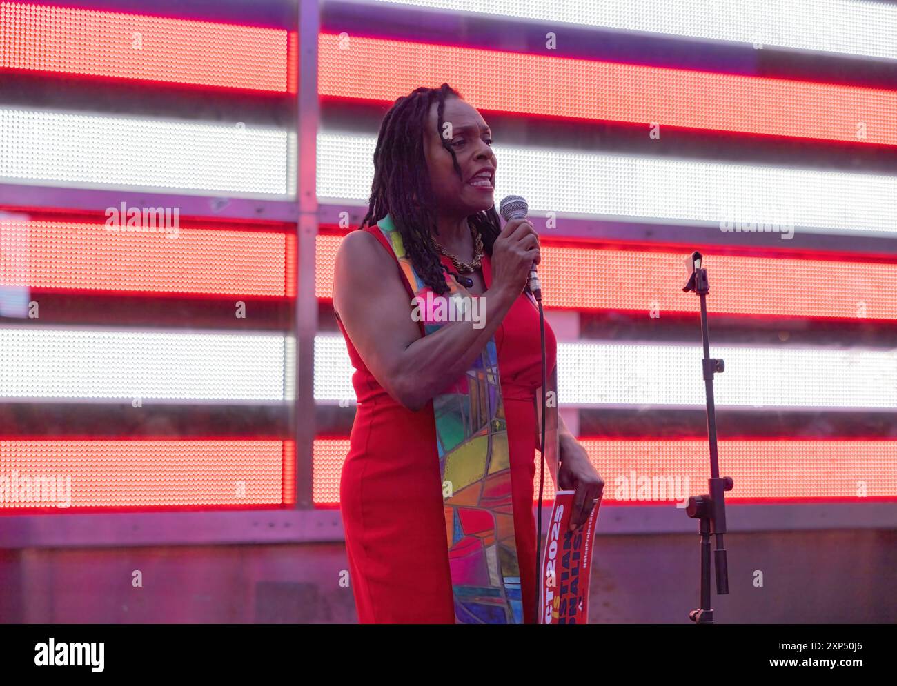 NEW YORK, N.Y. – July 27, 2024: Rev. Dr. Jacqui Lewis addresses a rally ...