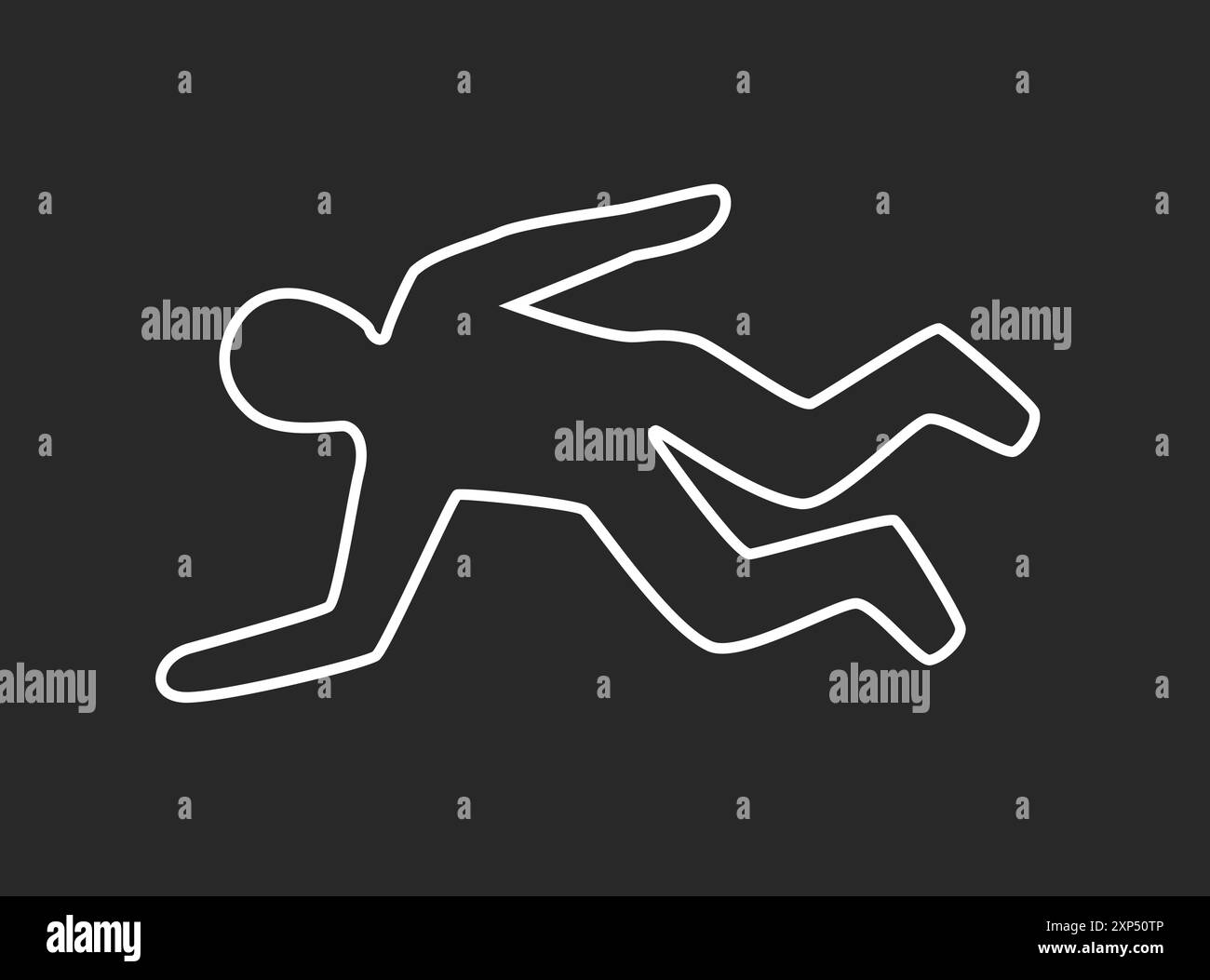Chalk outlined murder victim illustration. Dead body silhouette ...