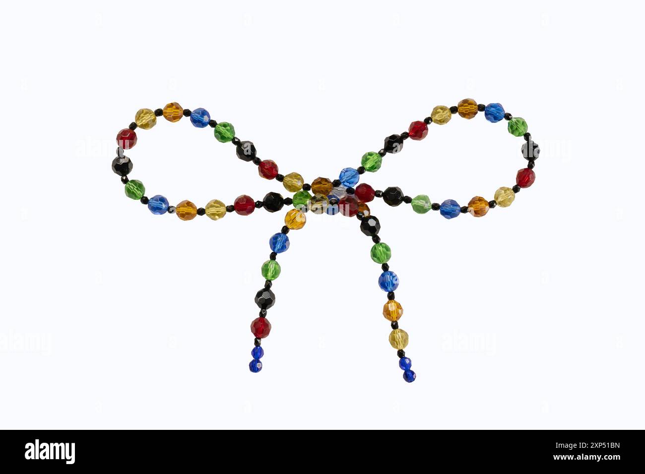 Ribbon bow made of colorful beads isolated displays rhinestone facets ...