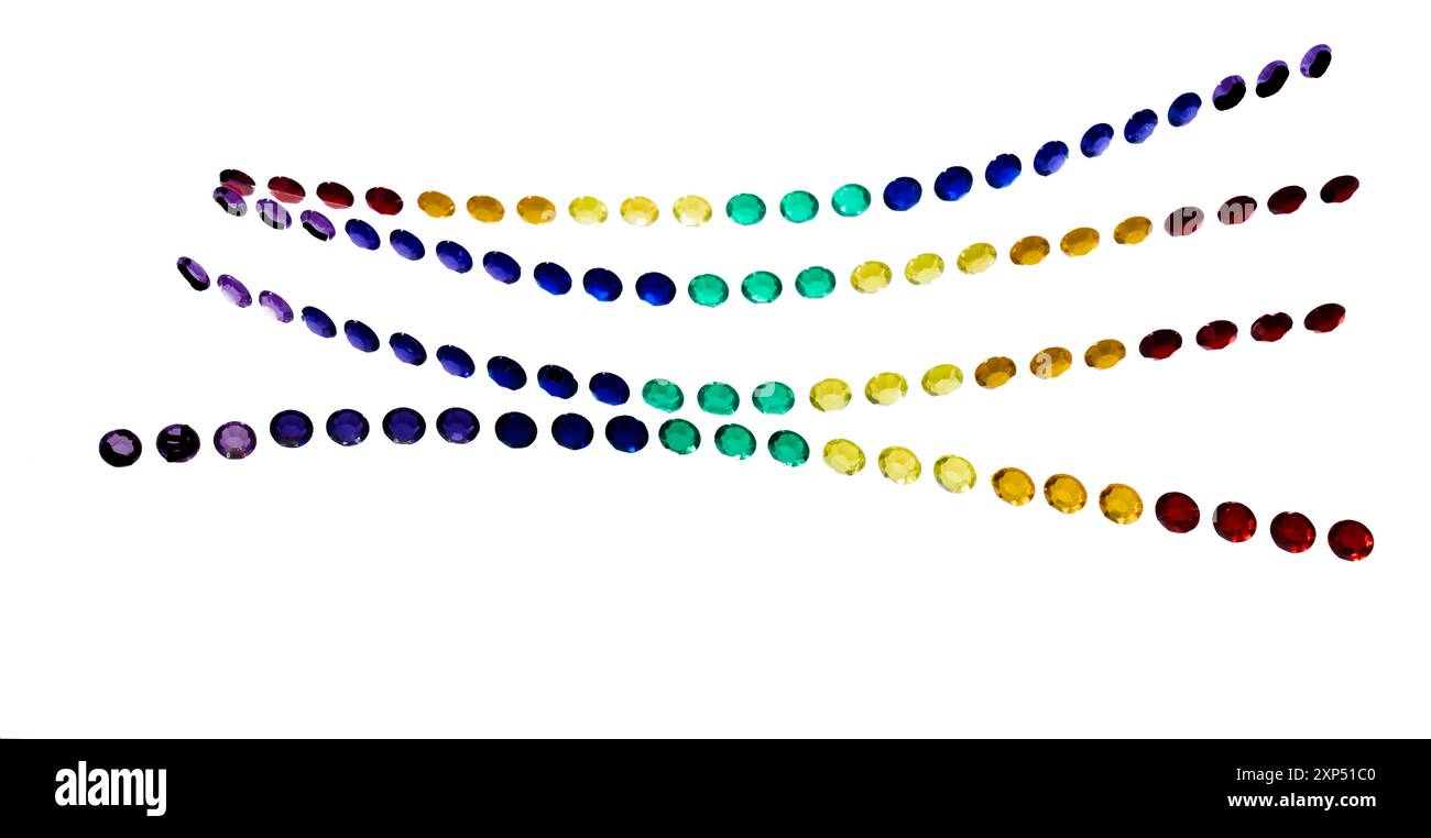 Abstract background with lines of colorful faux rhinestone gems shows ...