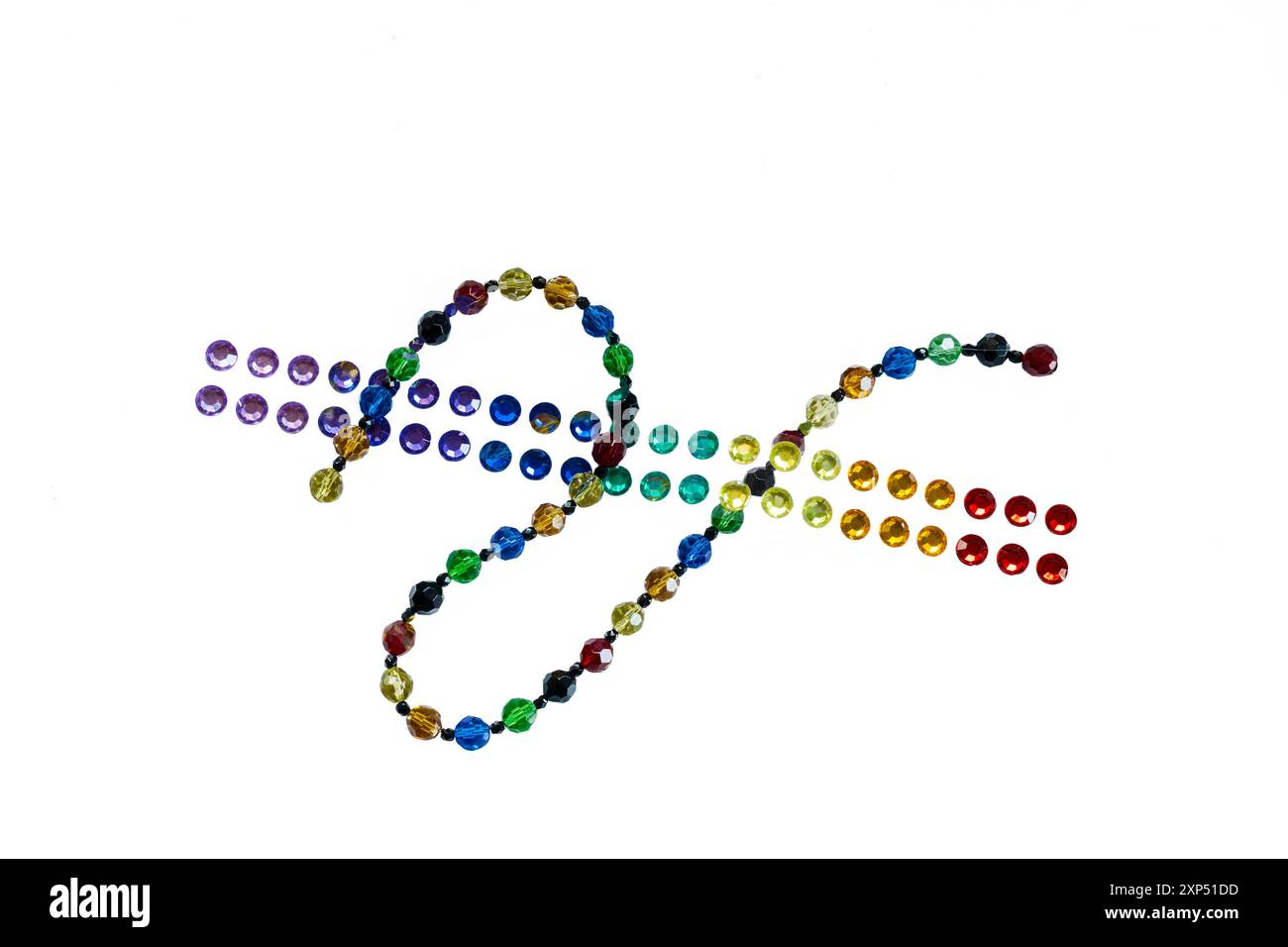 Social network concept shows string of beads & rows of colorful gems ...