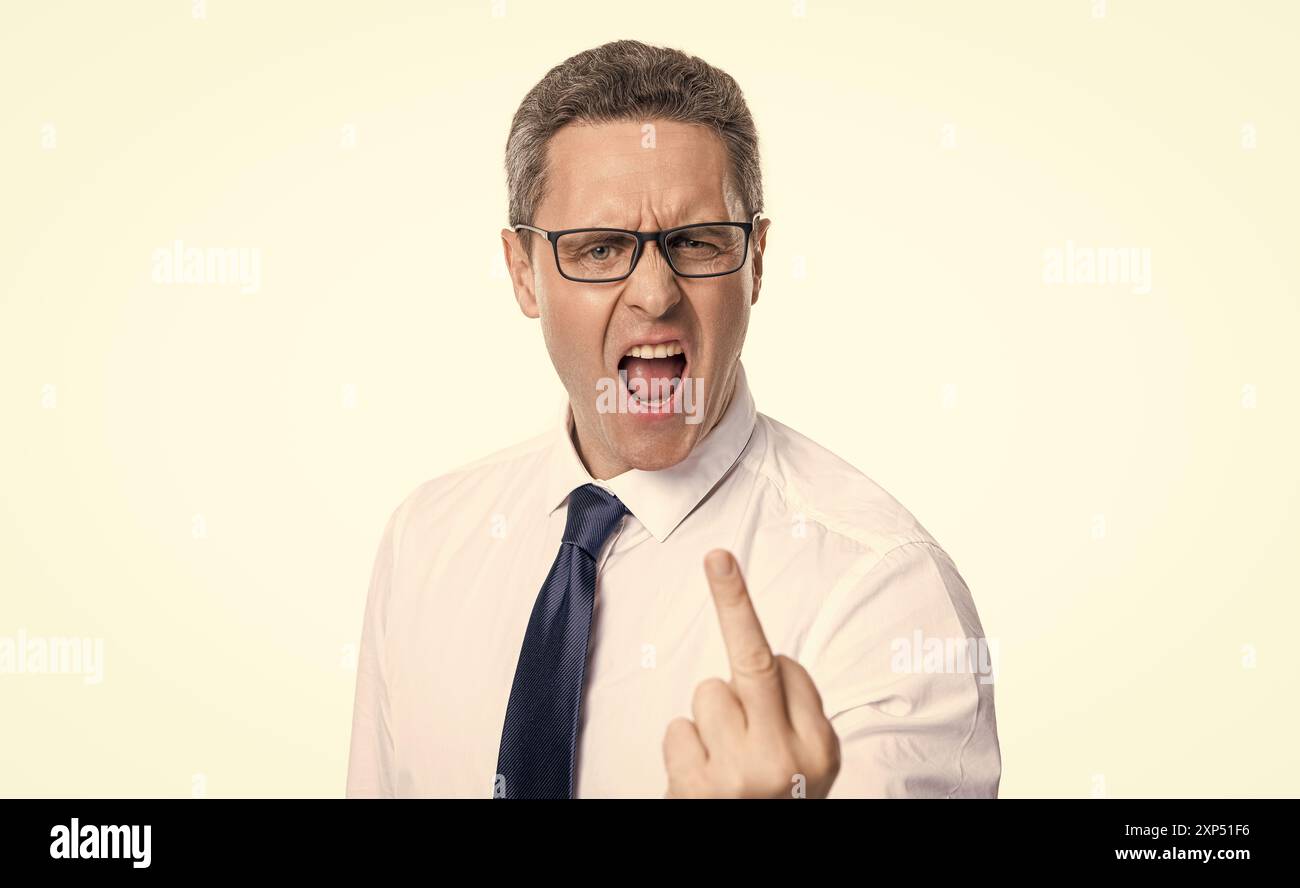 angry man with middle finger isolated on white. angry man with middle ...