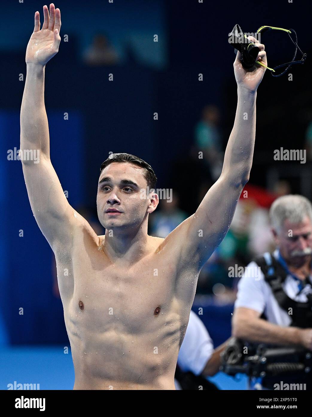 Paris, France. 3rd Aug, 2024. Kristof Milak of Hungary celebrates after ...
