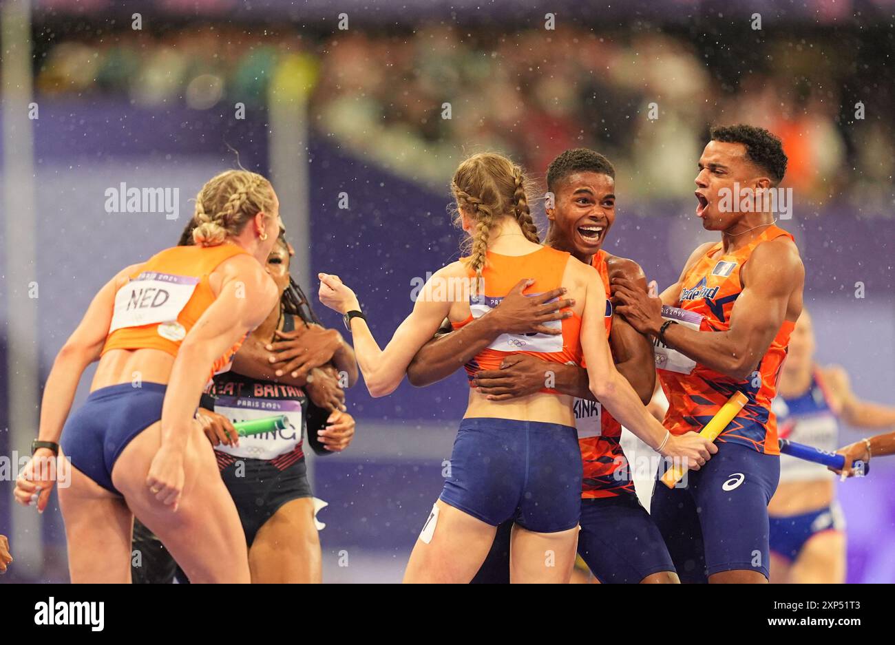 August 03 2024: Netherlands win the 4 X 400M relay mixed Final on Day 8 ...