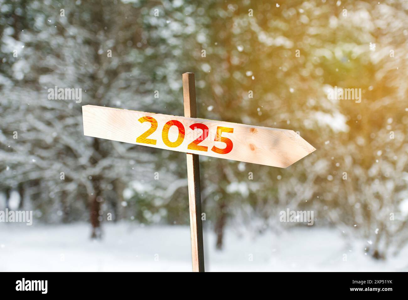 Year 2025 with a snow-covered winter background, pointer highlighting ...