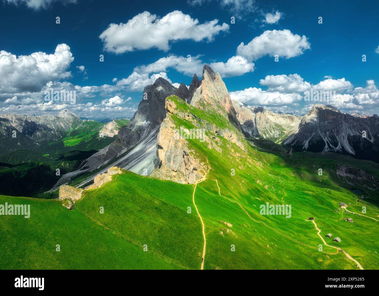Aerial view of Seceda mountain in summer in Dolomites, Italy Stock ...